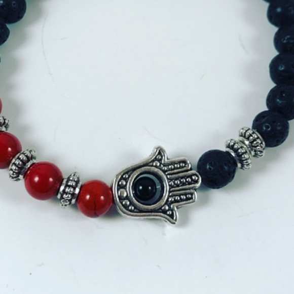 Silverskylight | Accessories | Men Or Women Coral Lava Rock Hamsa ...